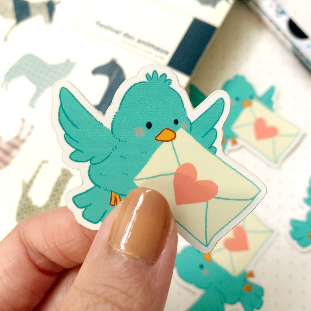 Valentine's Day Cute Blue Bird Love Letter Sticker - Etsy