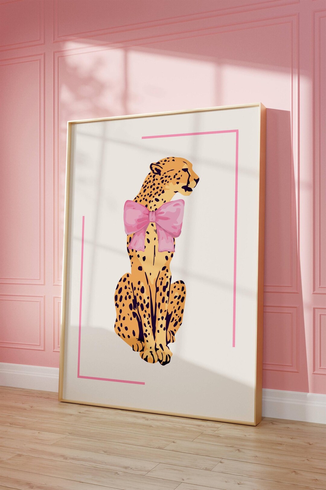 Cheetah Pink Bow Aesthetic Poster Printable Wall Art Digital Download ...