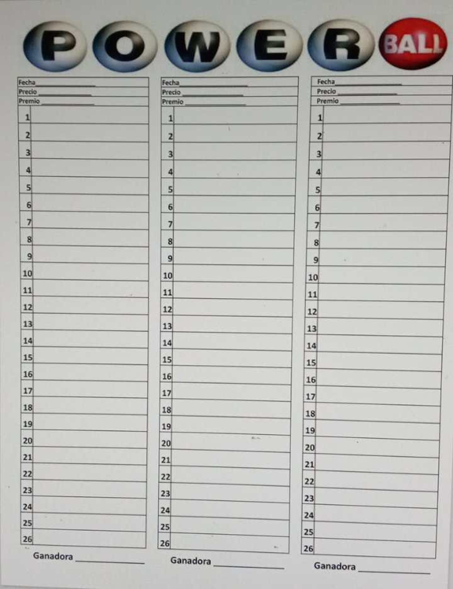 Oja Para Hacer Libreta De Powerball PDF - Etsy
