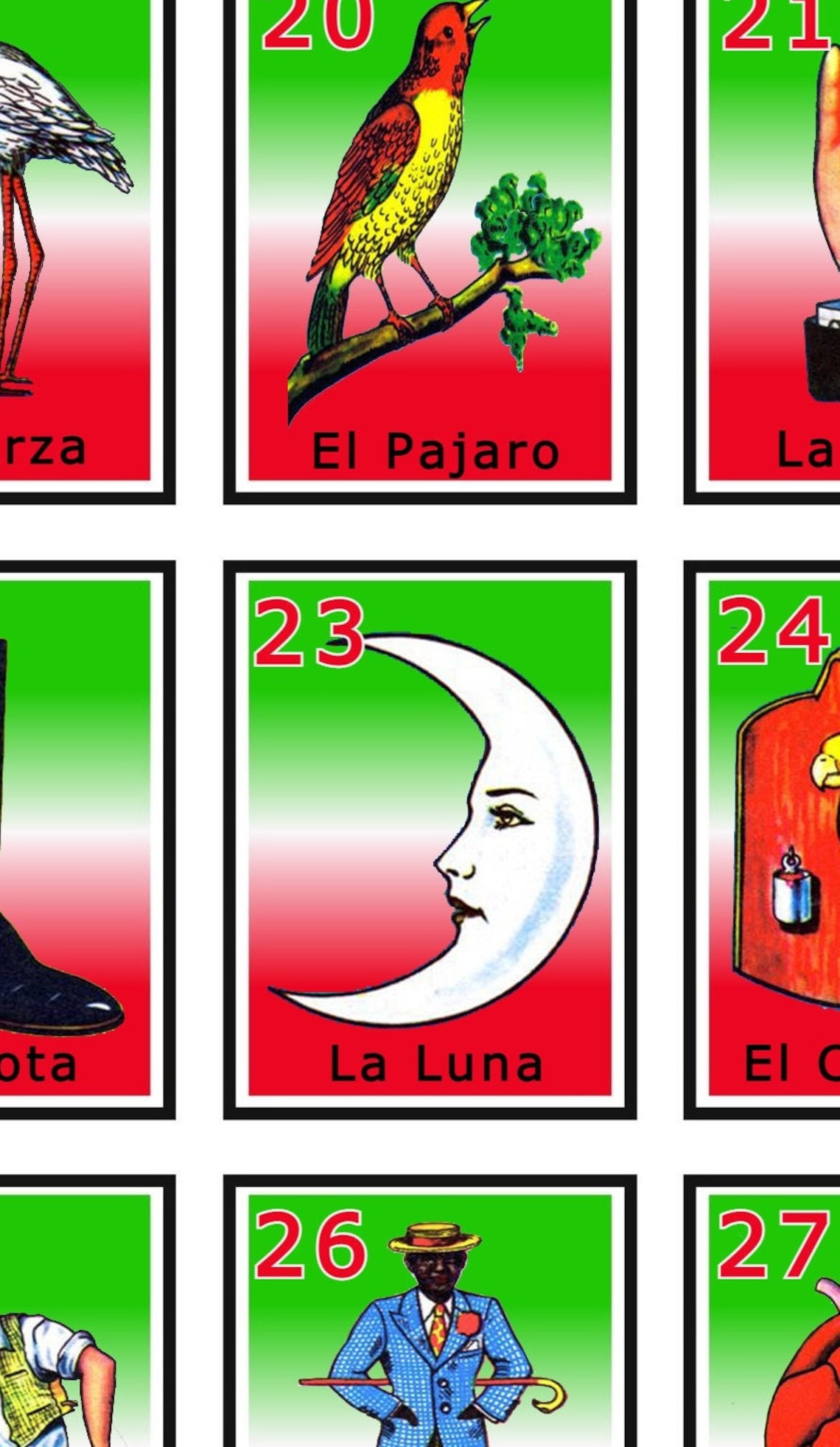 Baraja De La Loteria Con Los Colores De Bandera De Mexico PDF - Etsy