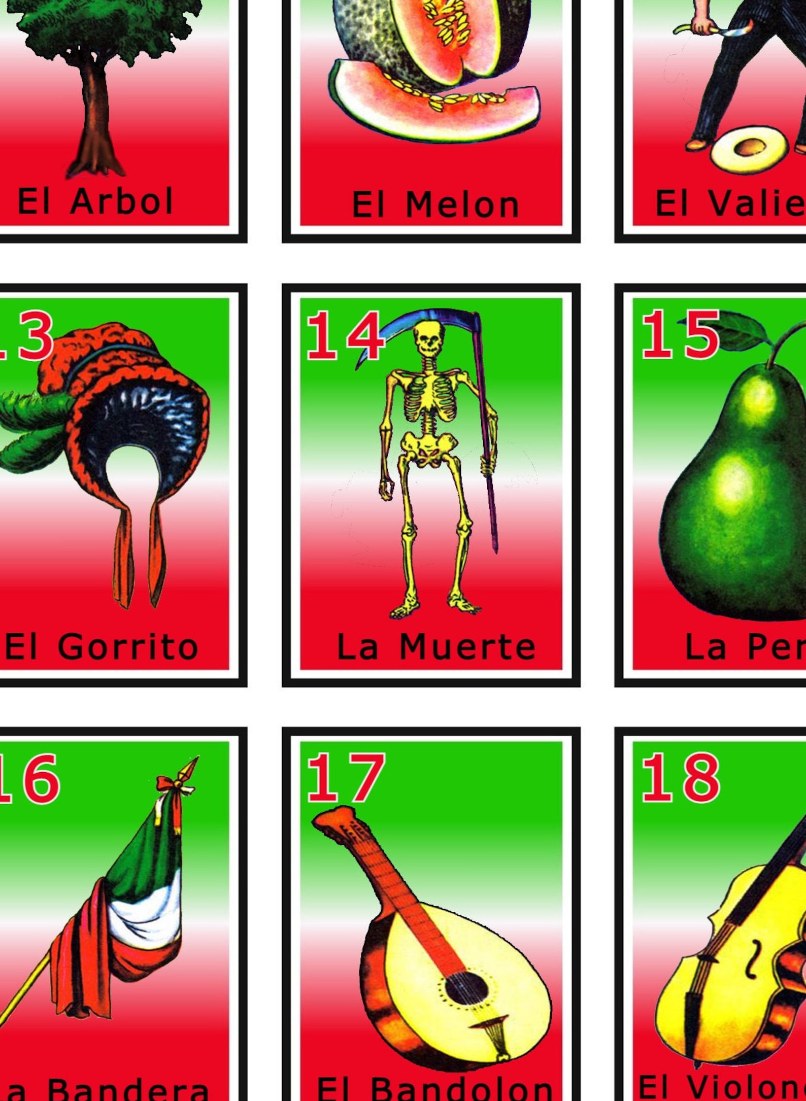 Baraja De La Loteria Con Los Colores De Bandera De Mexico PDF - Etsy