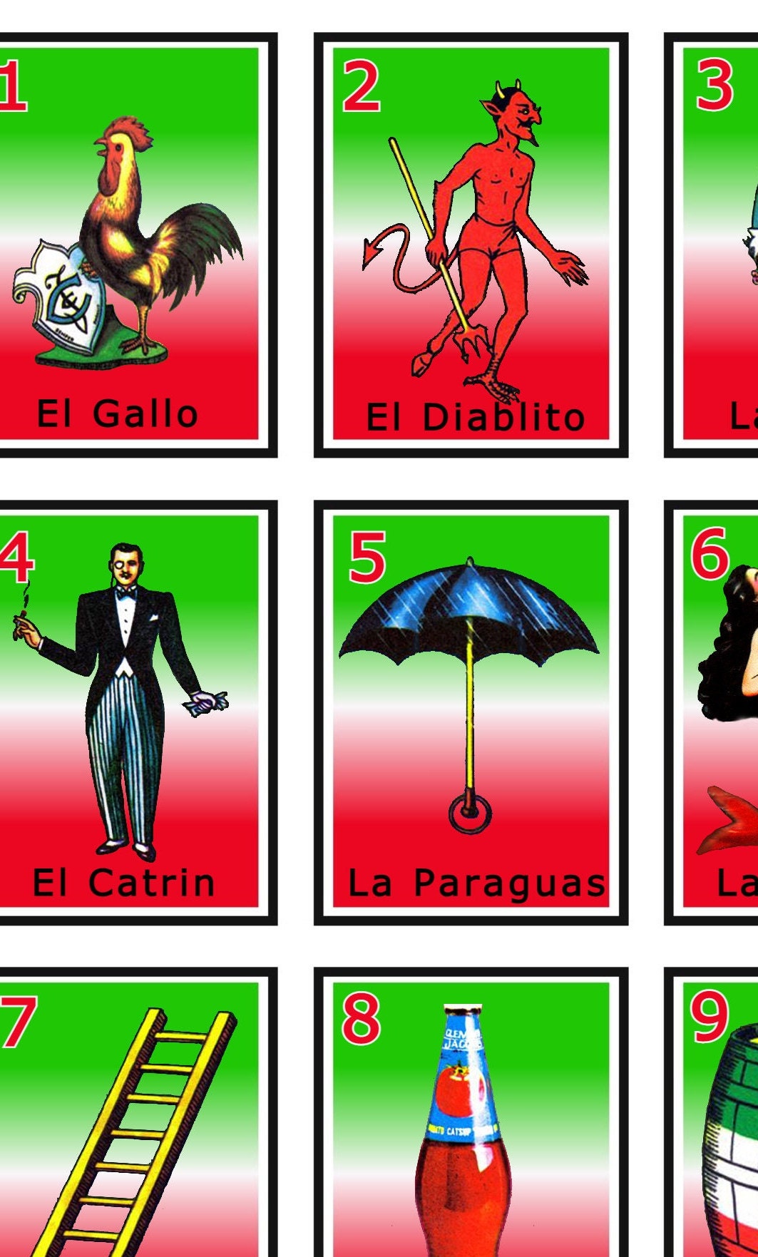 Baraja De La Loteria Con Los Colores De Bandera De Mexico PDF - Etsy