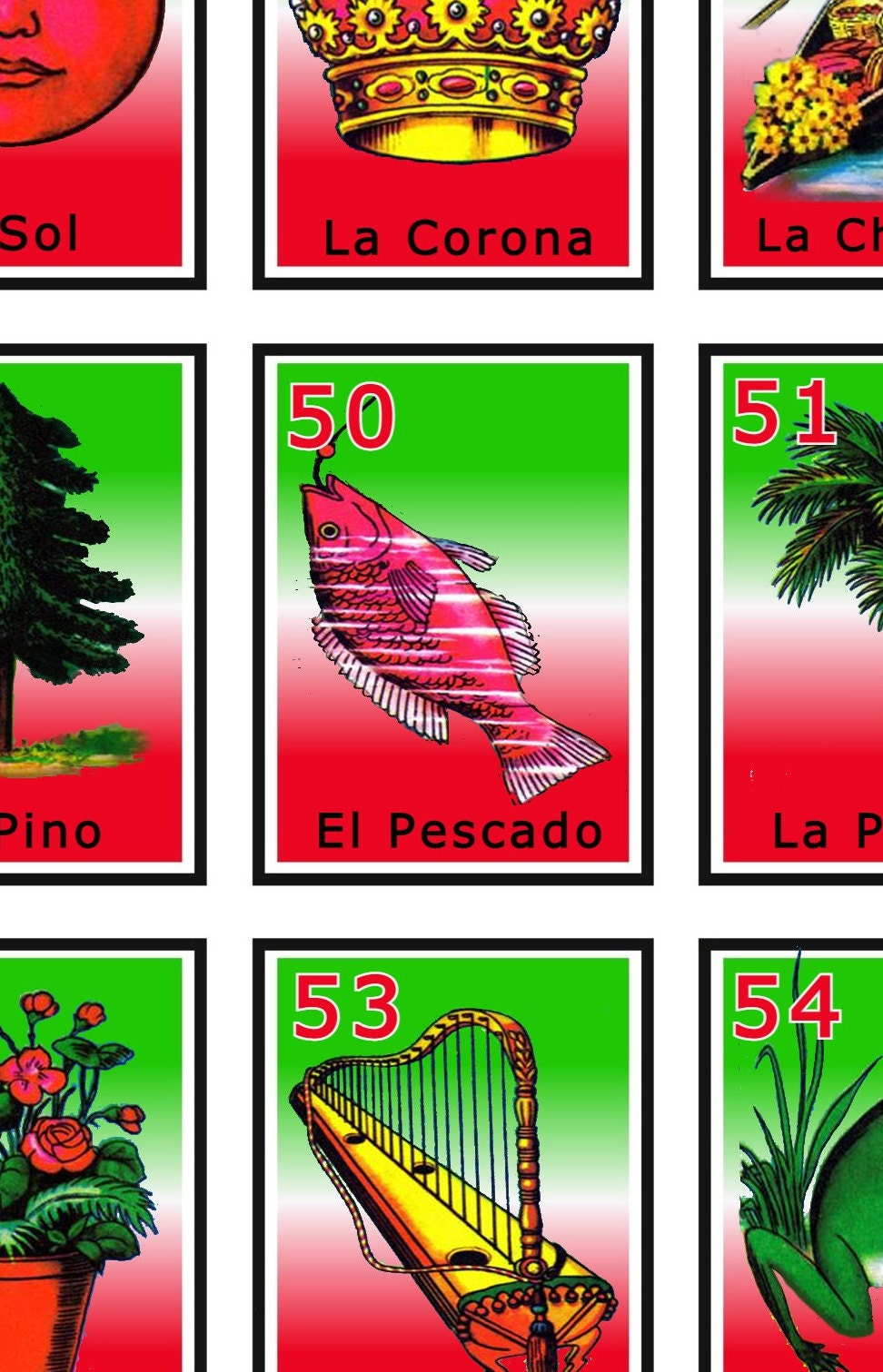 Baraja De La Loteria Con Los Colores De Bandera De Mexico PDF - Etsy