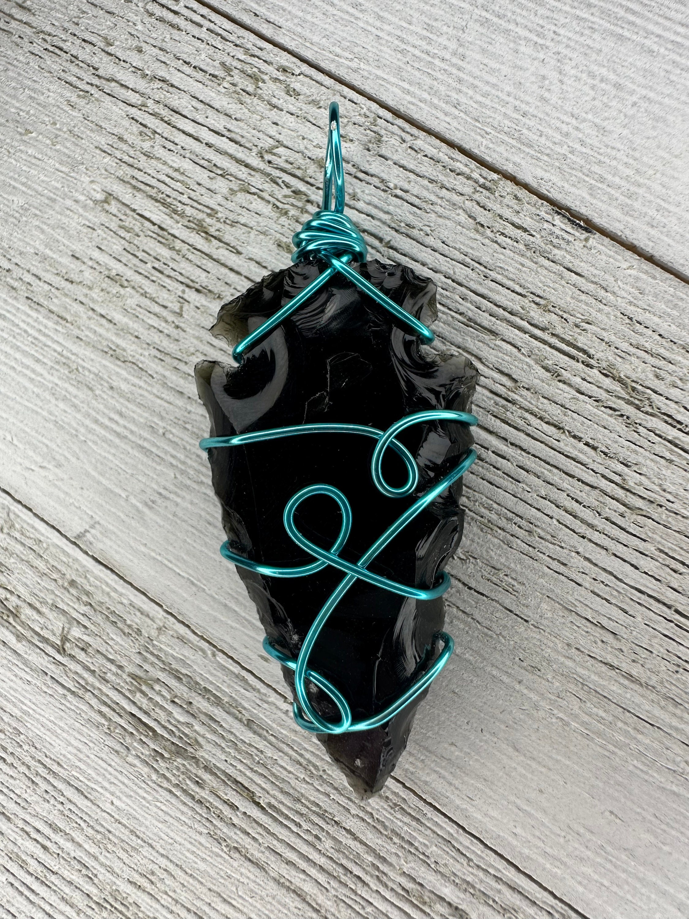 Black Obsidian, Pink, Blue, or Lavender Wire Wrap, Arrowhead Crystal ...