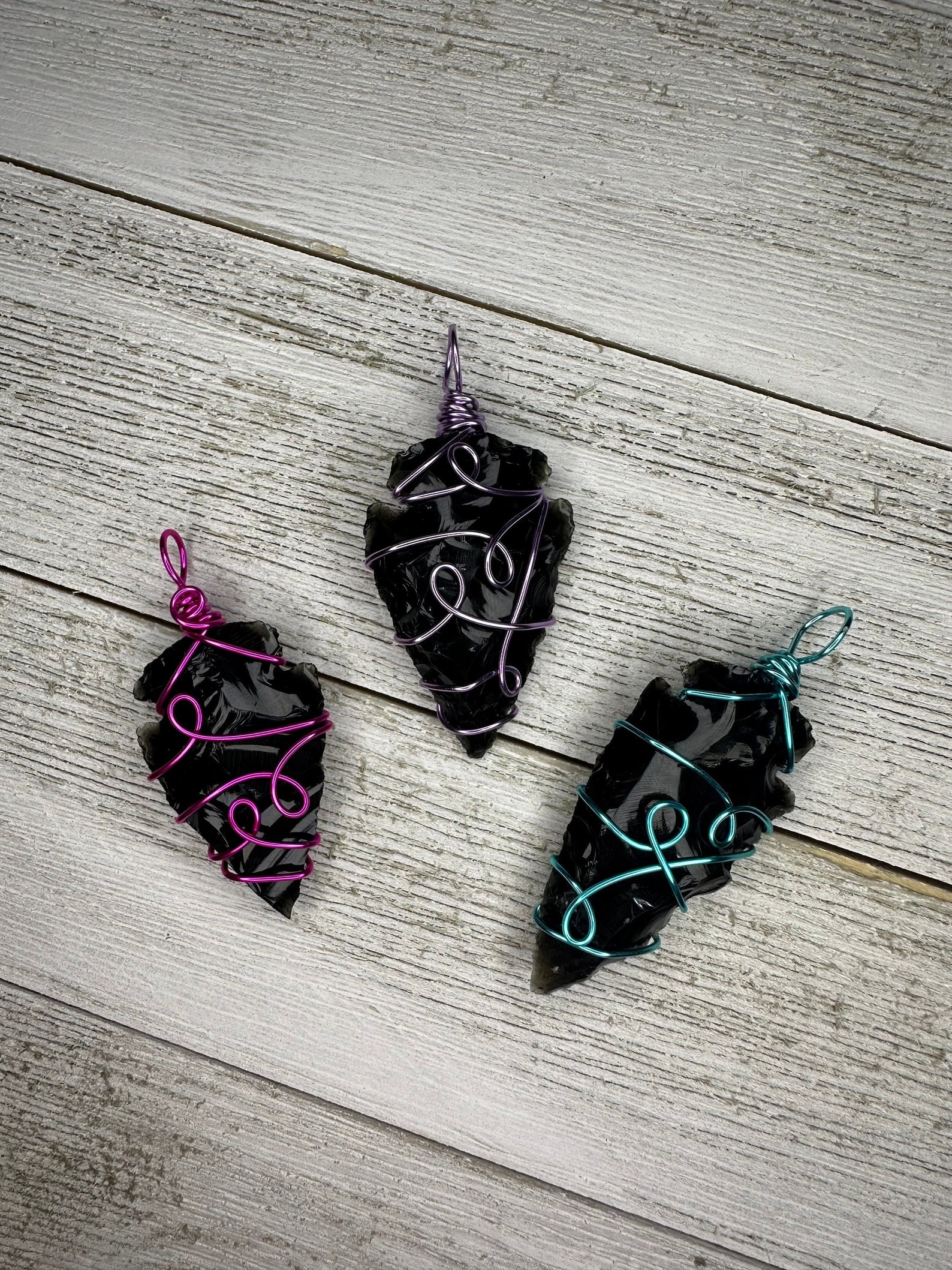 Black Obsidian, Pink, Blue, or Lavender Wire Wrap, Arrowhead Crystal ...