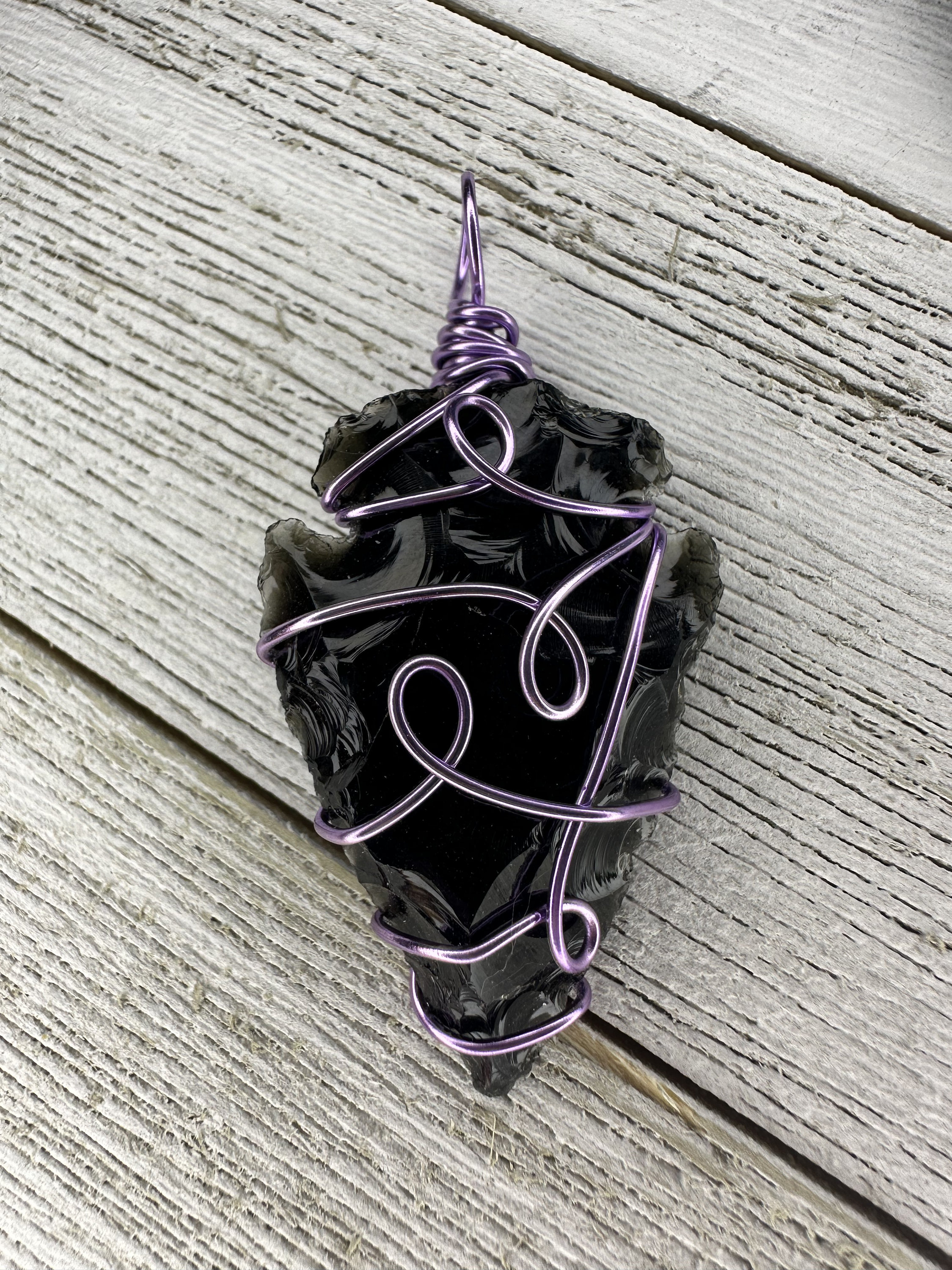 Black Obsidian, Pink, Blue, or Lavender Wire Wrap, Arrowhead Crystal ...