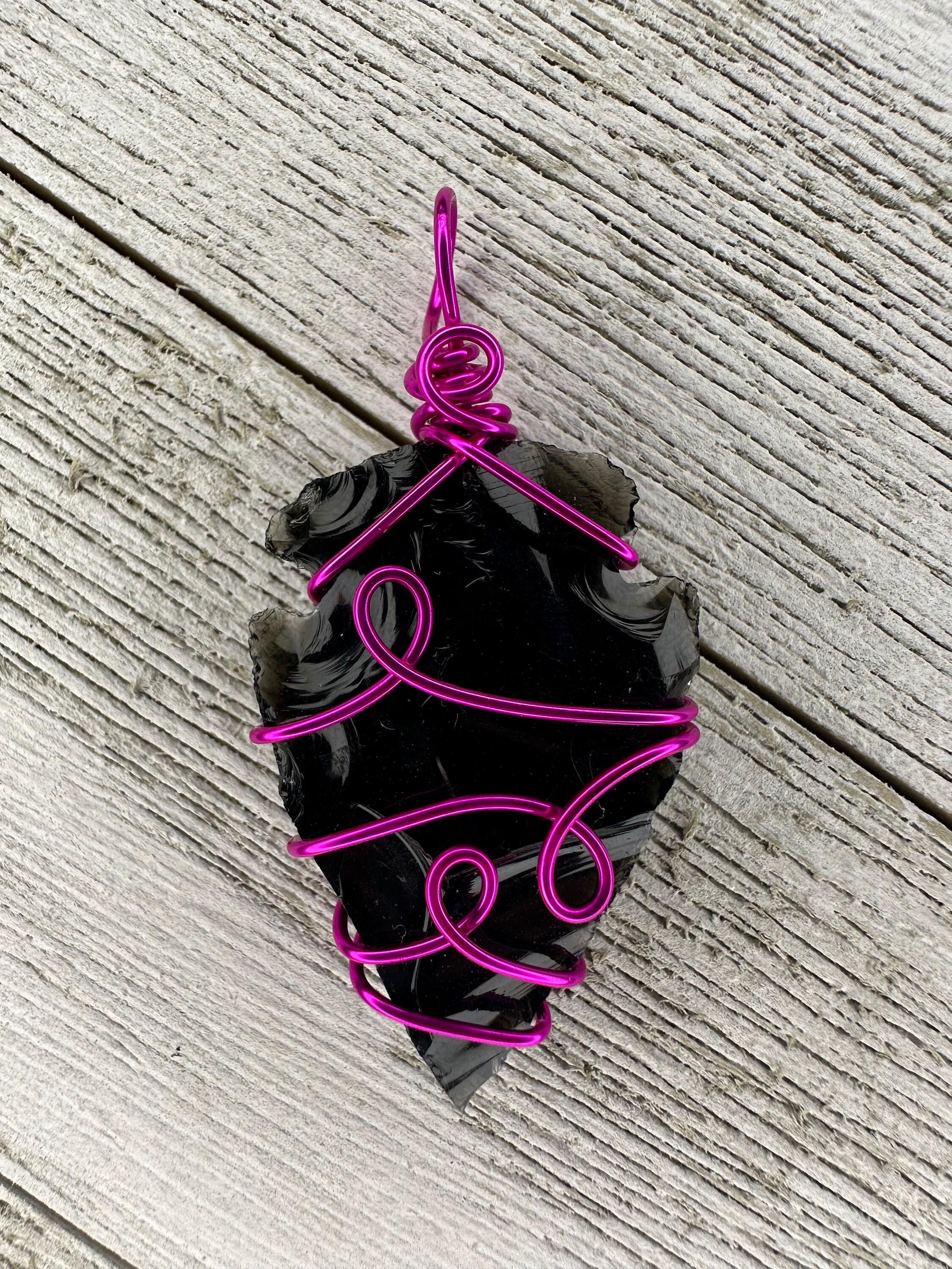 Black Obsidian, Pink, Blue, or Lavender Wire Wrap, Arrowhead Crystal ...