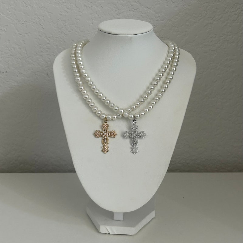 Cross Pearl Necklaces - Etsy