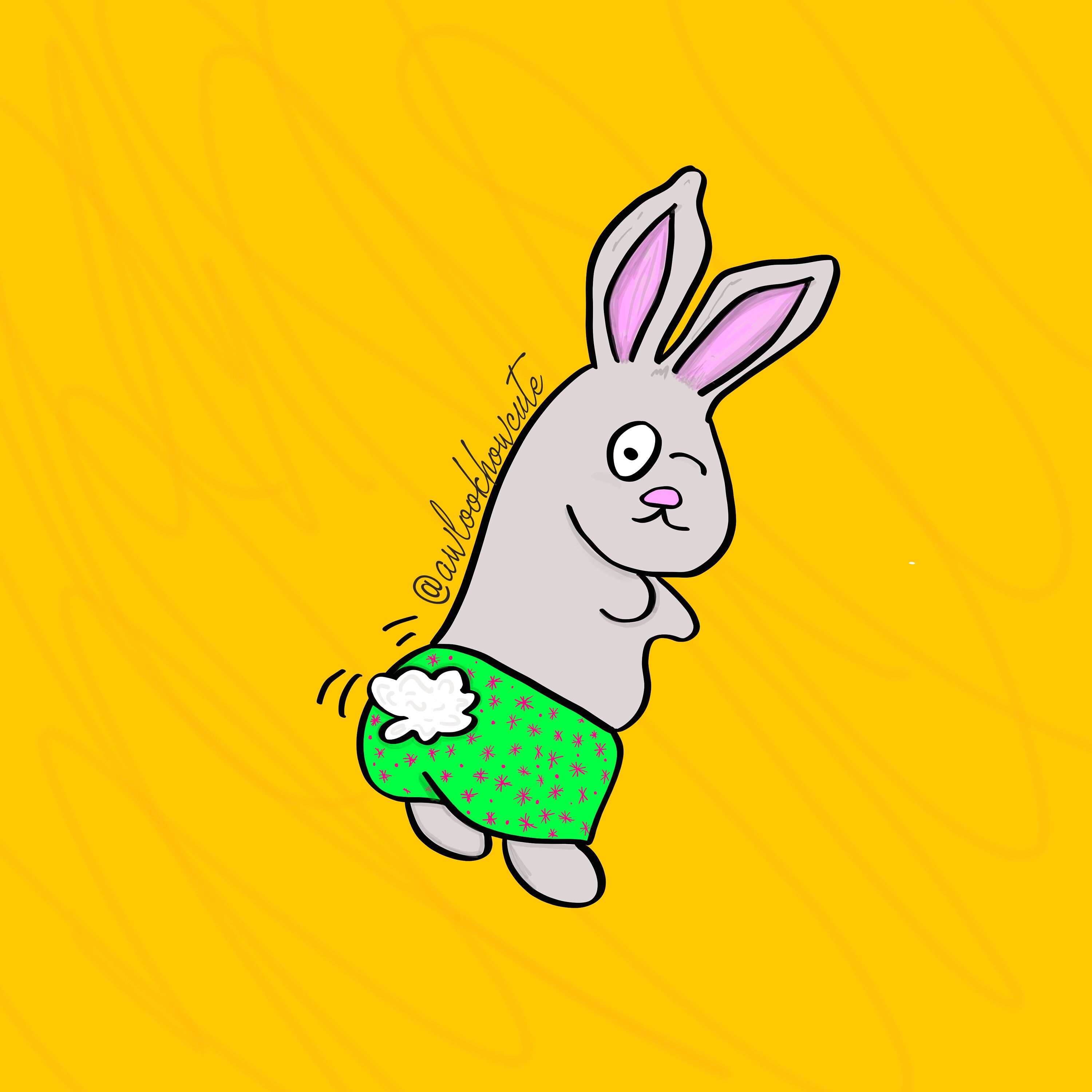 Cute Cartoon Bunny Wall Art Hand Drawn Winking Rabbit Bright - Etsy ...