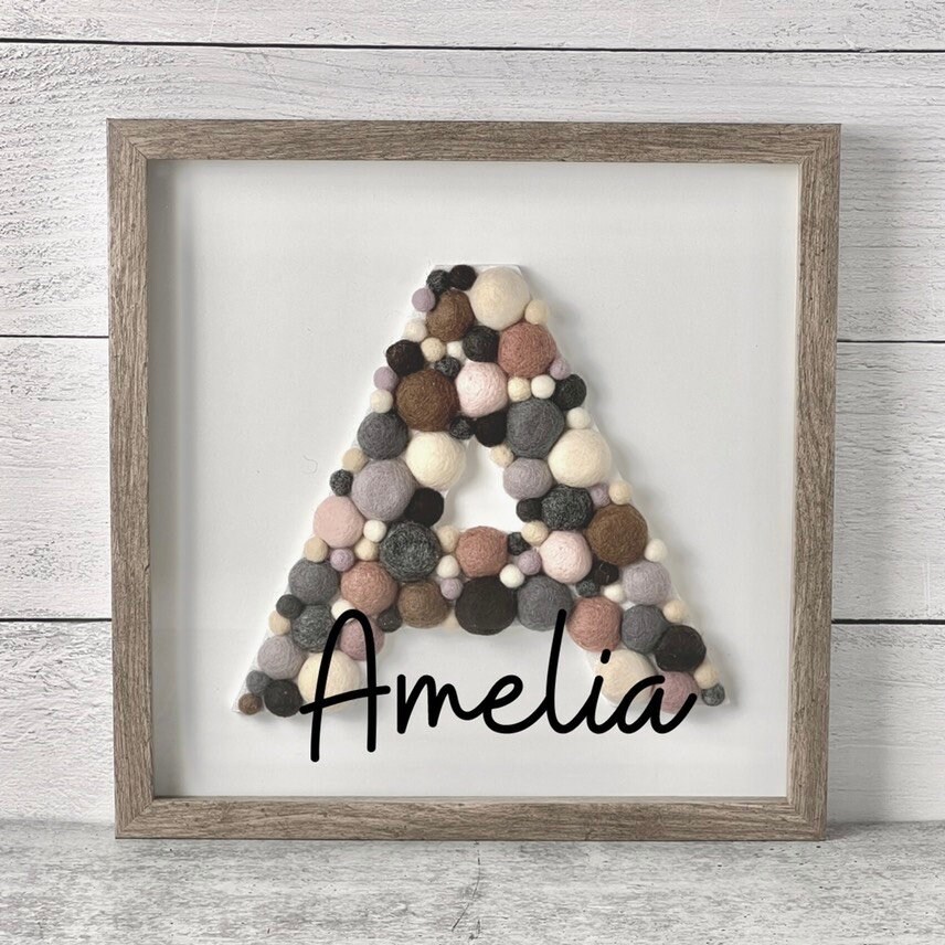 Decorative Letter Shadowbox Custom Name Sign Felt Ball - Etsy