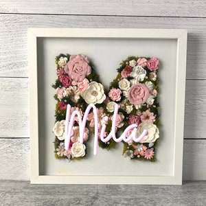 Custom Floral Name Shadowbox, Floral Letter, Flower Monogram, Cute Dorm ...