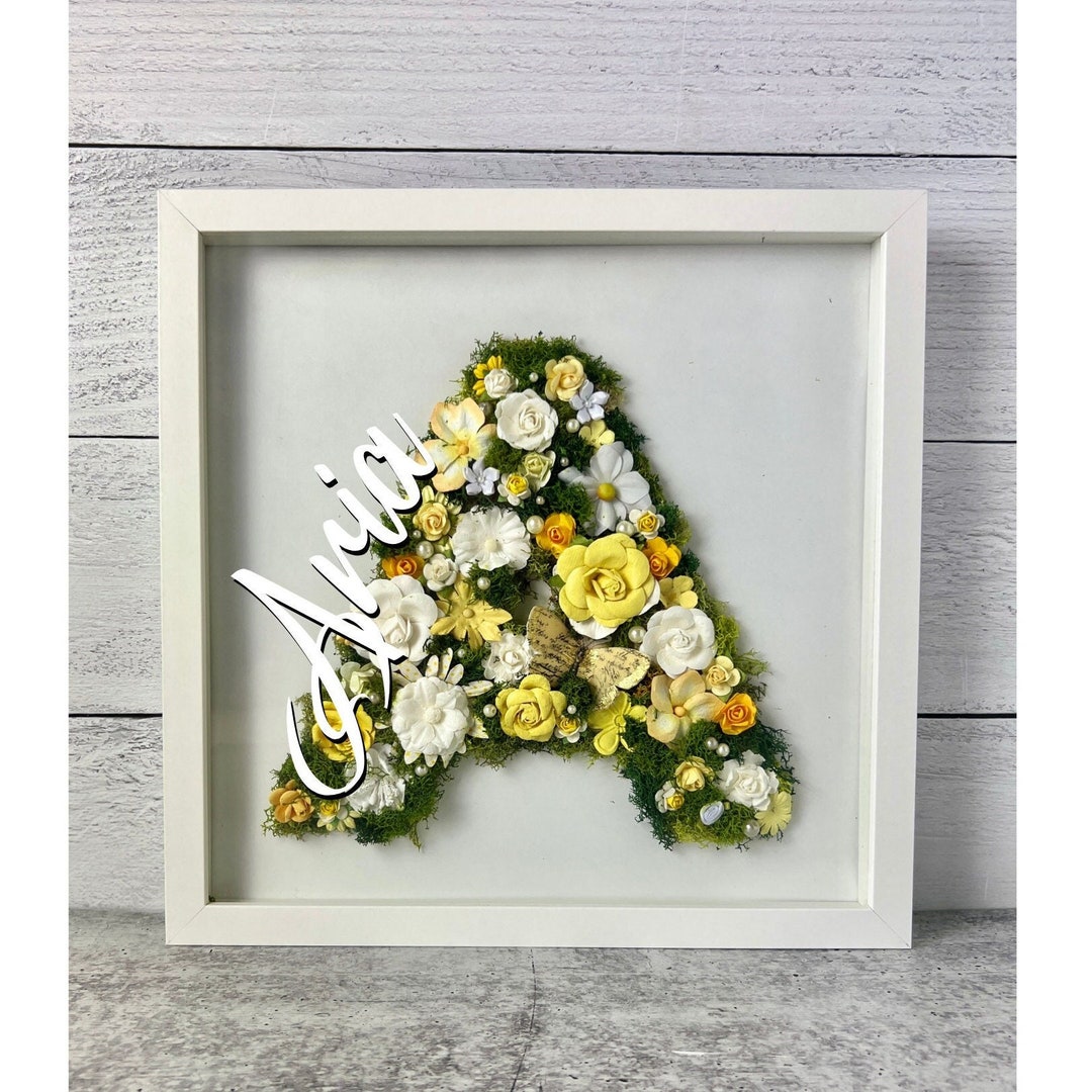 Custom Floral Name Shadowbox, Floral Letter, Flower Monogram, Cute Dorm ...