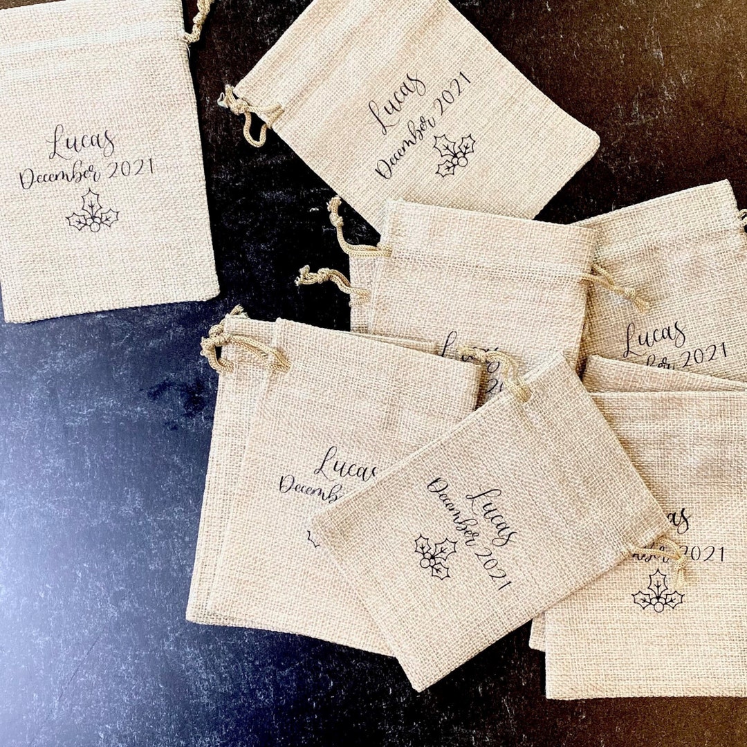 Personalized Small Canvas Drawstring Favor Bag, Custom Party Favor Bag ...