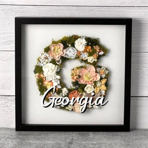 Flower Name Sign, Initial Flower, Decorative Floral Letter Shadowbox Monogram, Framed Floral ...