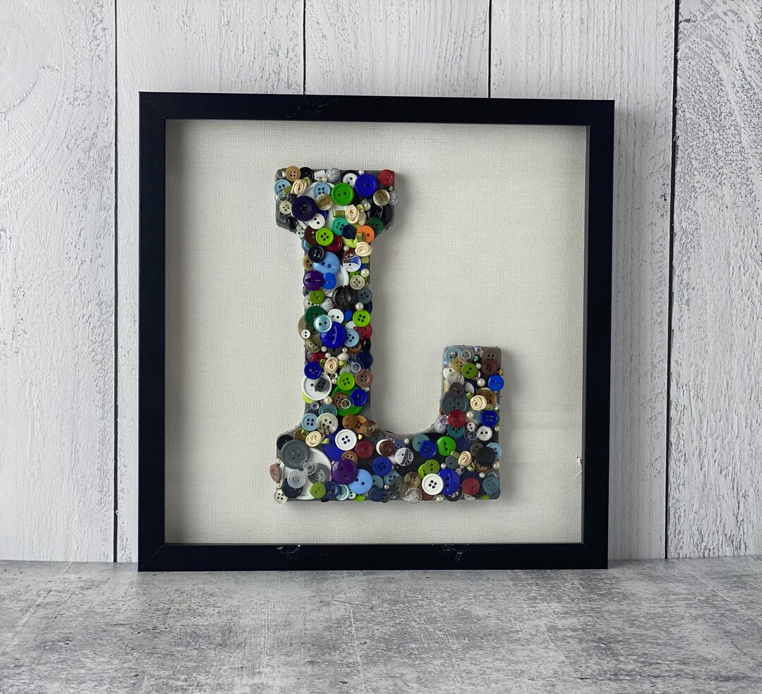 Button Letter L Monogram, Nursery Shadowbox Wall Art, Gender Neutral L ...