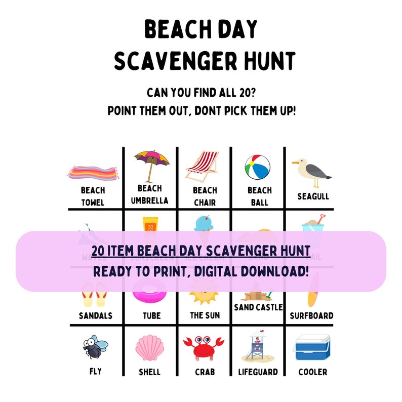 Beach Day Scavenger Hunt for Kids Toddler Beach Activity - Etsy