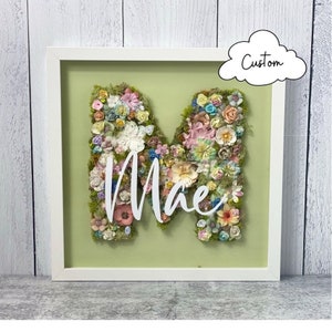 Custom Floral Name Shadowbox, Floral Letter, Flower Monogram, Cute Dorm ...