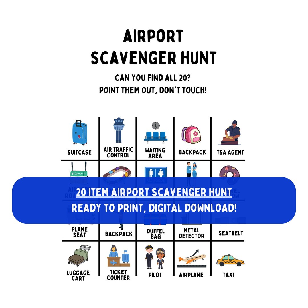 Airport Scavenger Hunt for All Ages, Printable Airport Game for Family ...
