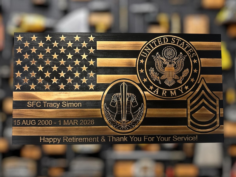 Personalized Army American Flag Military Plaque: Retirement, PCS, Award ...