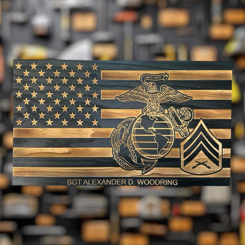 Personalized USMC Wooden Flag Plaque: Military Award, Marine Corps ...