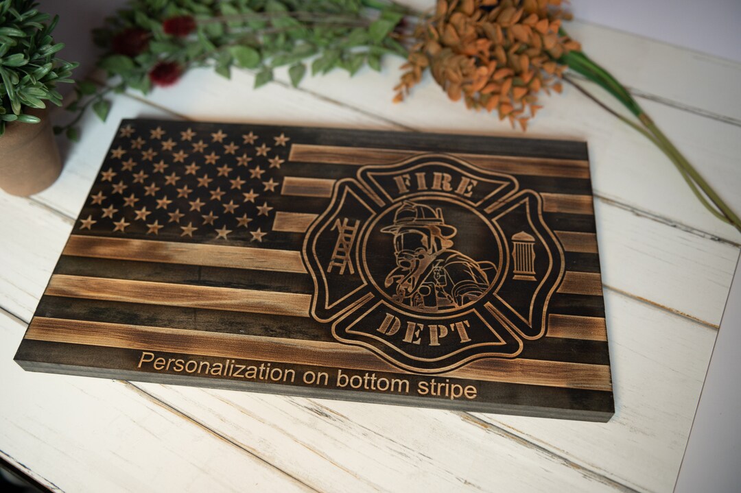 Custom Fire Fighter Wood American Flag Custom Firefighter Gift - Etsy