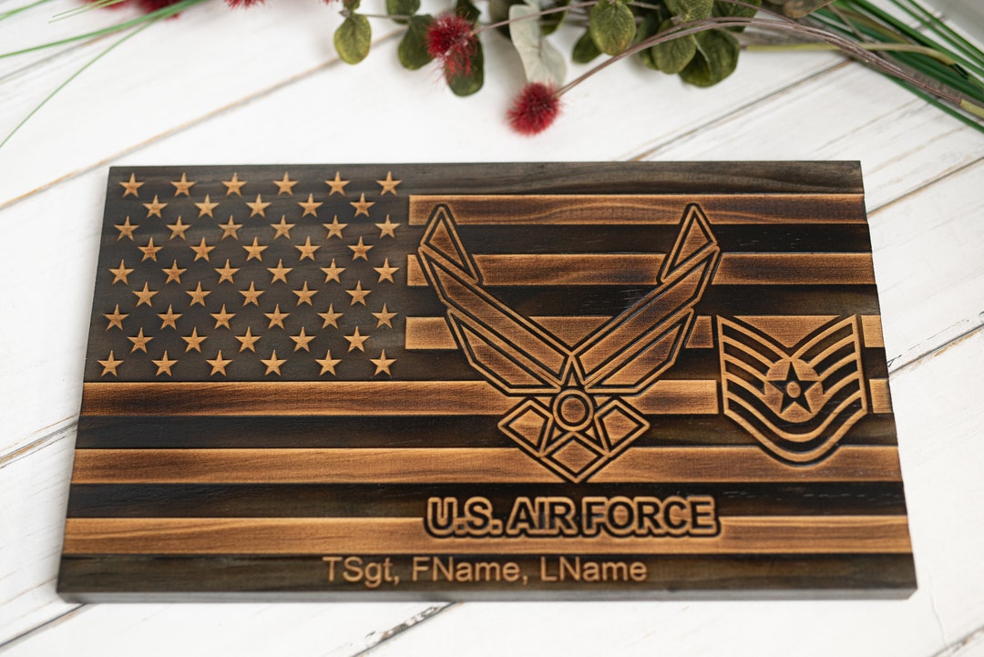 Custom Air Force Wooden American Flag Military Plaque for Award or ...