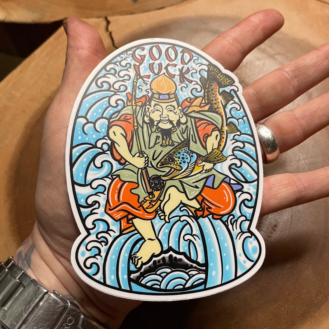 Ebisu Japanese God of Fisherman Good Luck Brown Trout Vinyl Fly Fishing ...