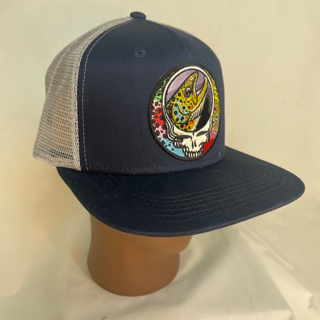 Surfer Flat Bill Steal Your Face Trout Trio Trucker Hat NAVY / GRAY - Etsy