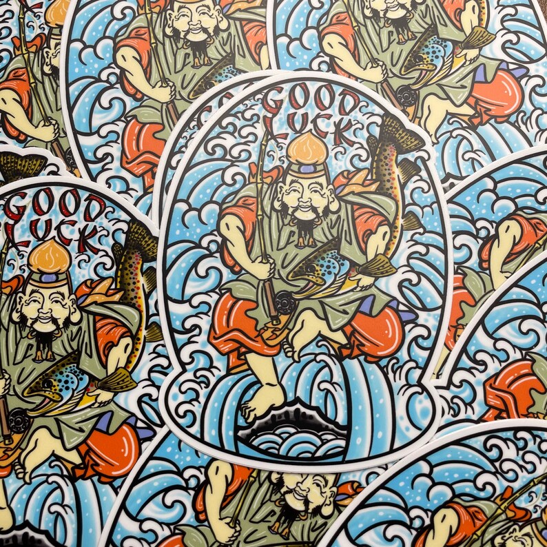 Ebisu Japanese God of Fisherman Good Luck Brown Trout Vinyl Fly Fishing ...