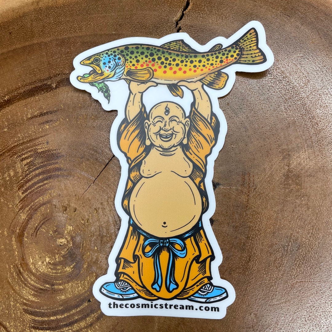 Laughing Buddha With Brown Trout Vinyl Fly Fishing Trout Sticker - Etsy