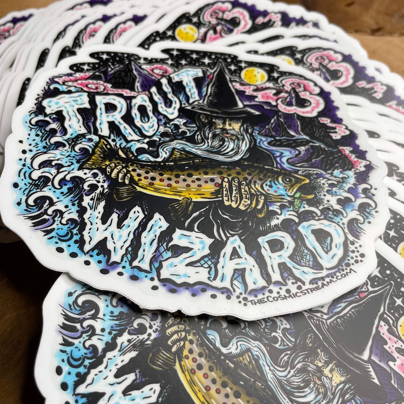 TROUT WIZARD Vinyl Fly Fishing Trout Sticker Limited Edition LARGE ...