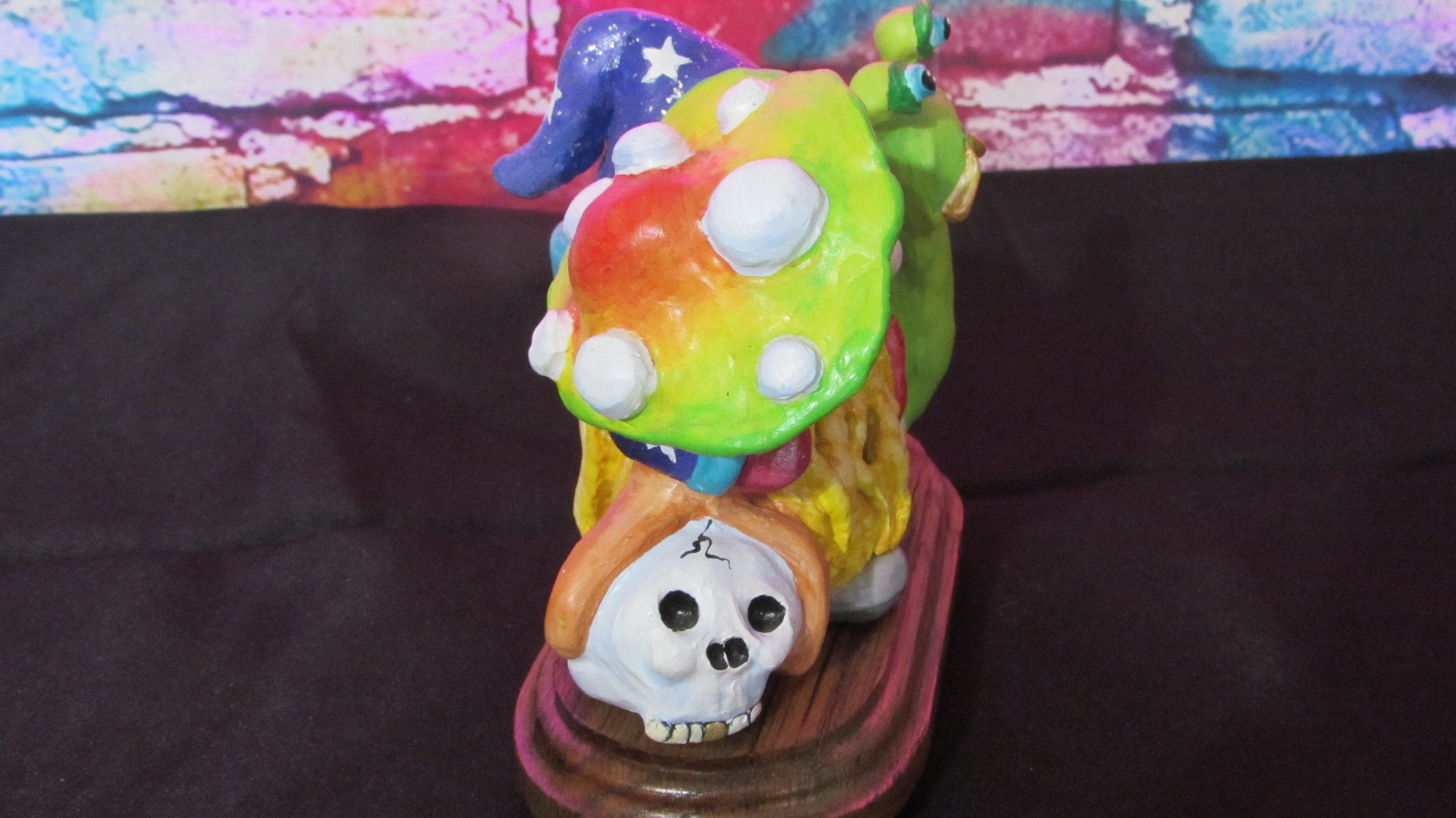 The Three Amigos! Trippy Hippie Clay Sculpture With Handmade Wooden ...