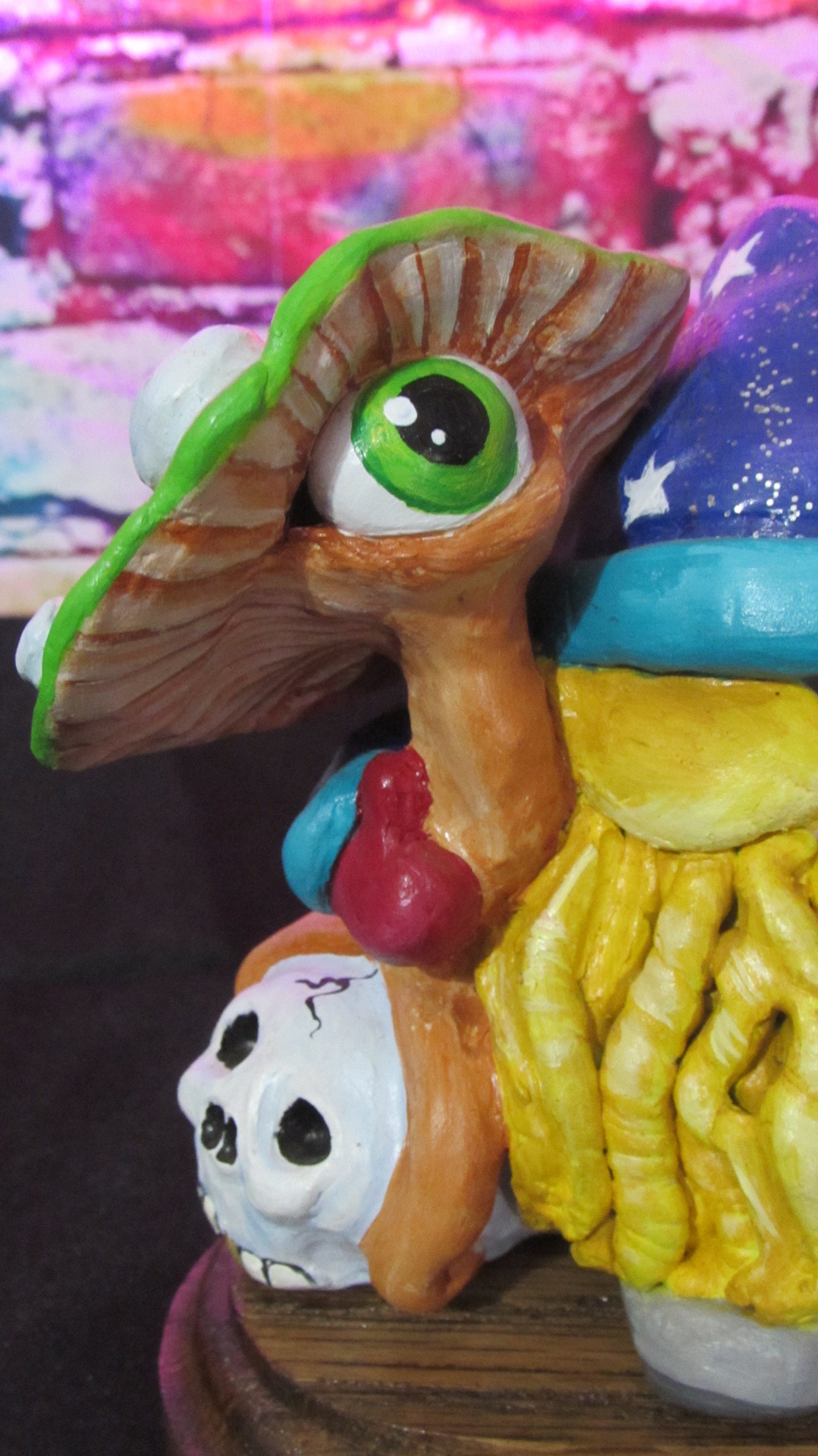 The Three Amigos! Trippy Hippie Clay Sculpture With Handmade Wooden ...