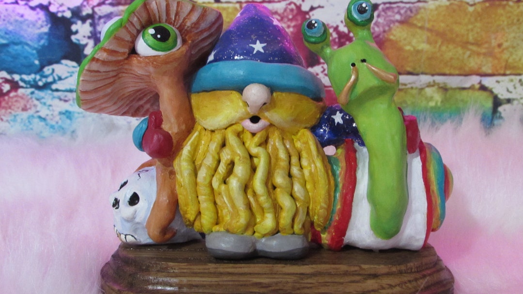 The Three Amigos! Trippy Hippie Clay Sculpture With Handmade Wooden ...