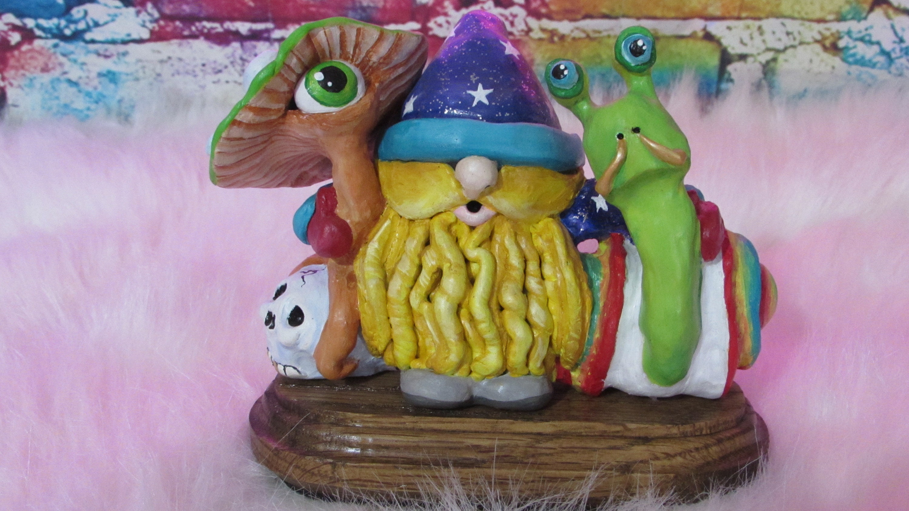 The Three Amigos! Trippy Hippie Clay Sculpture With Handmade Wooden ...