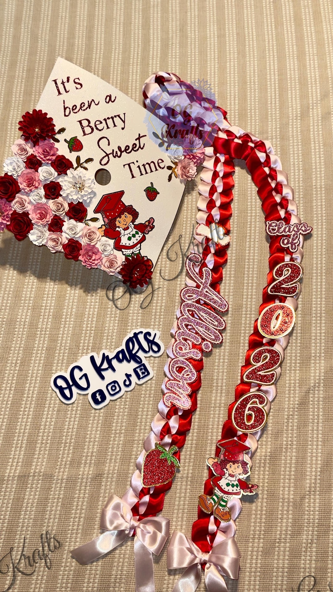 Strawberry Graduation Topper Lei Bundle Personalized Grad Cap ...