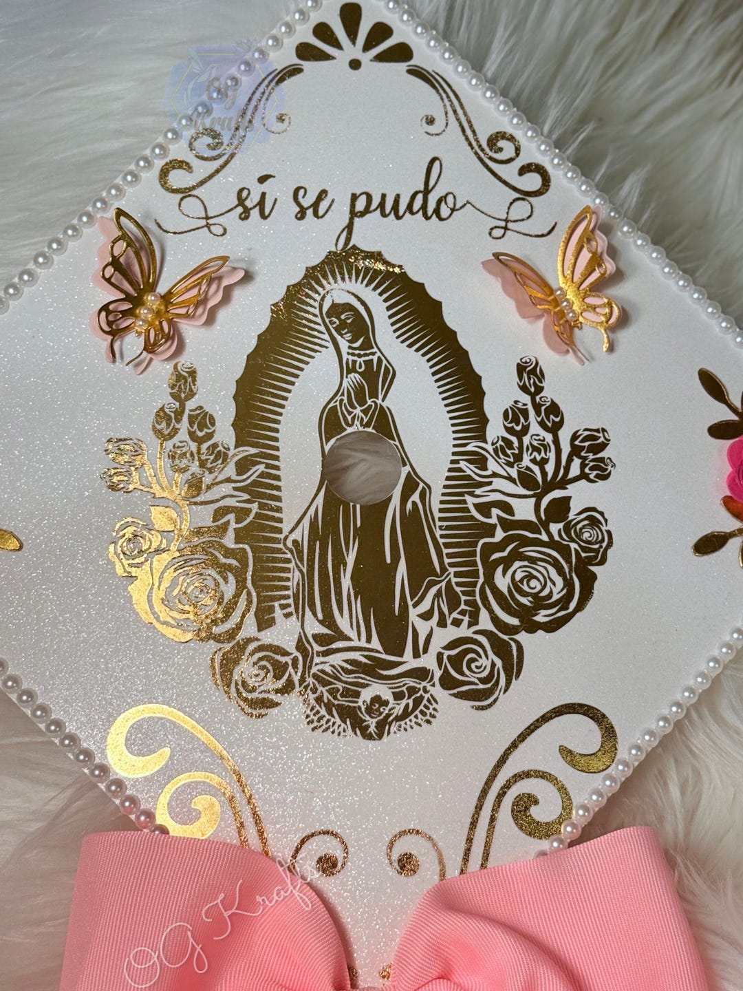Virgen Talavera Graduation Cap Topper, Class of 2025, Paper Flowers ...