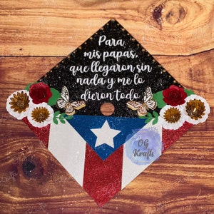 Graduation Cap Topper, Class of 2025, Paper Flowers, Puerto Rican Flag ...