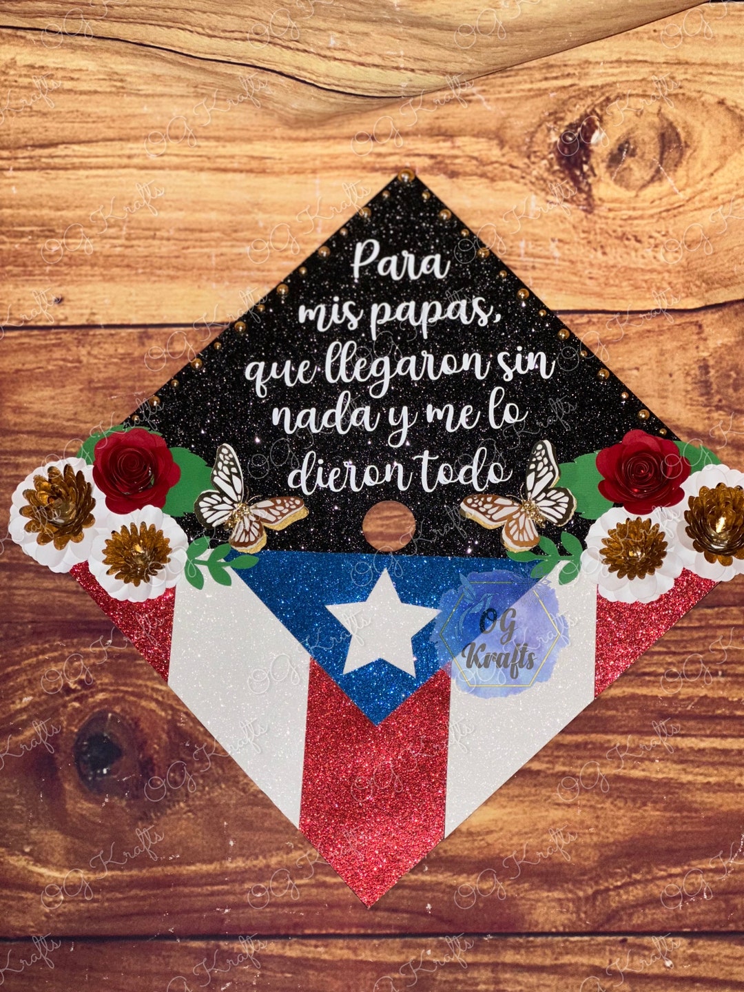 Graduation Cap Topper, Class of 2025, Paper Flowers, Puerto Rican Flag ...