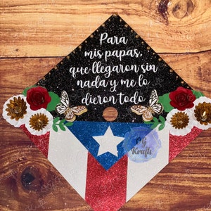 Graduation Cap Topper, Class of 2025, Paper Flowers, Puerto Rican Flag ...