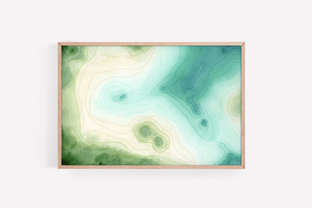 Topography in Aqua, Teal, and Green Watercolor & Ink Print | Watercolor ...