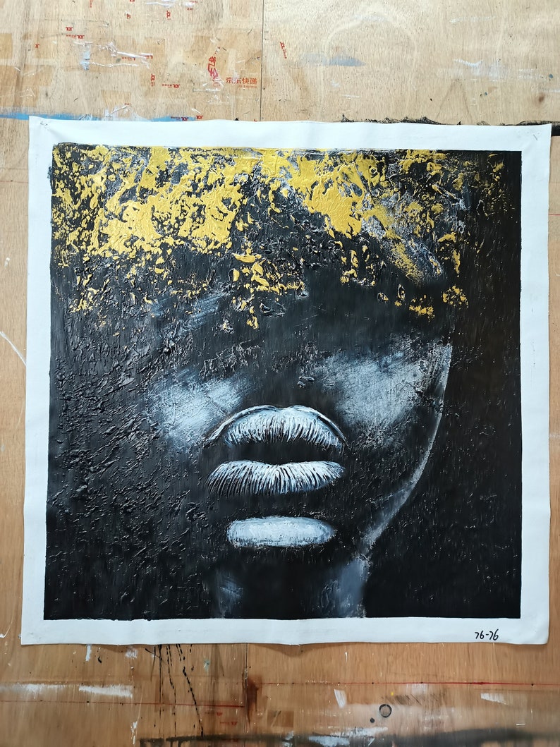 Black Art Black Artist Painting Black Wall Art Gold Oil - Etsy