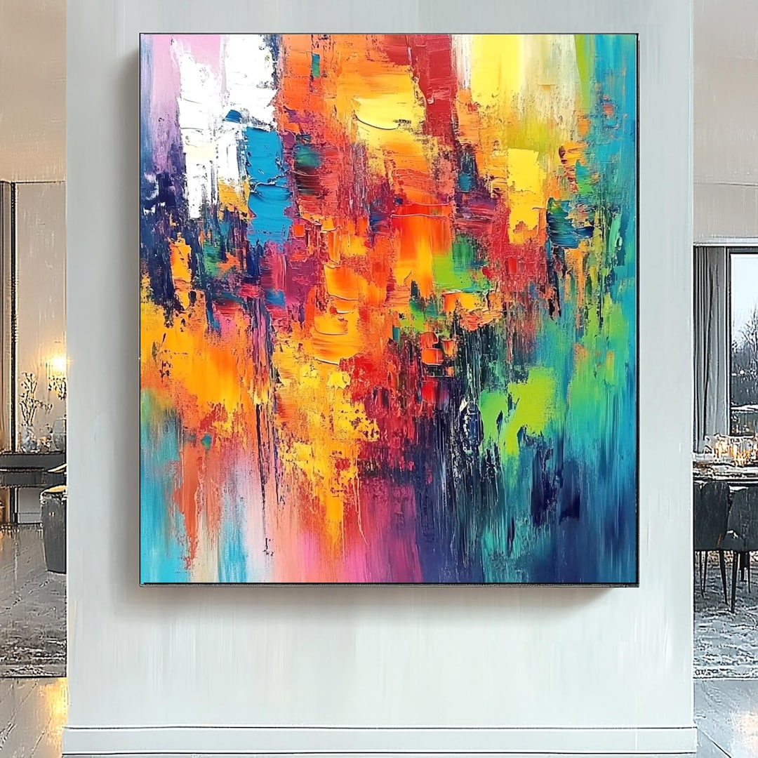 Colorful Textured Abstract Painting on Canvas: Bright Wall Art - Etsy