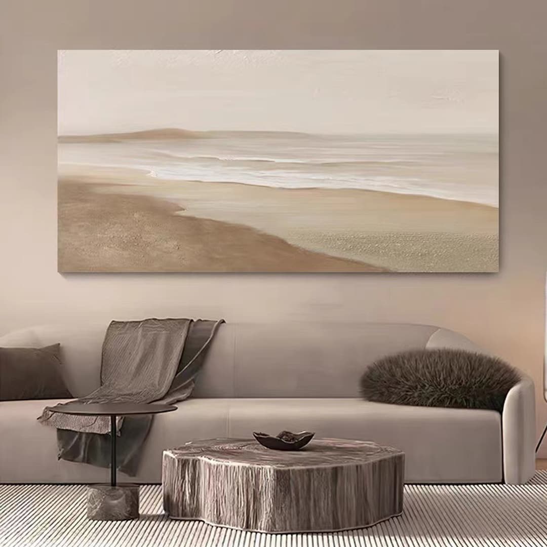 Calming Landscape Painting, Neutral Landscape, Light Beige Aesthetic ...