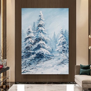 Large Snow Mountain Painting Original Winter Forest Snow - Etsy