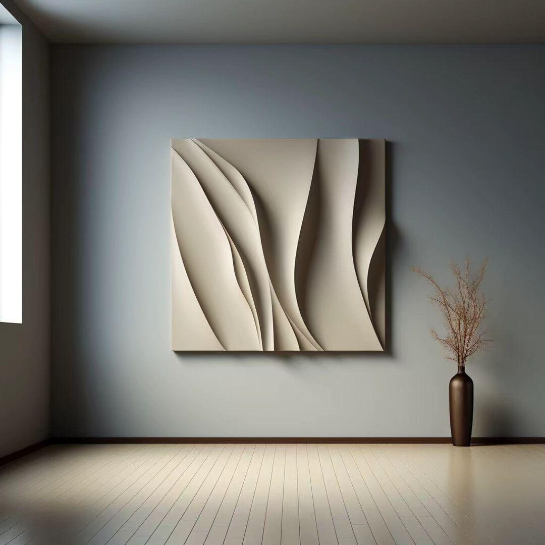 Beige Wood Carving Wall Art: Sculptured Textured Minimalist Decor - Etsy