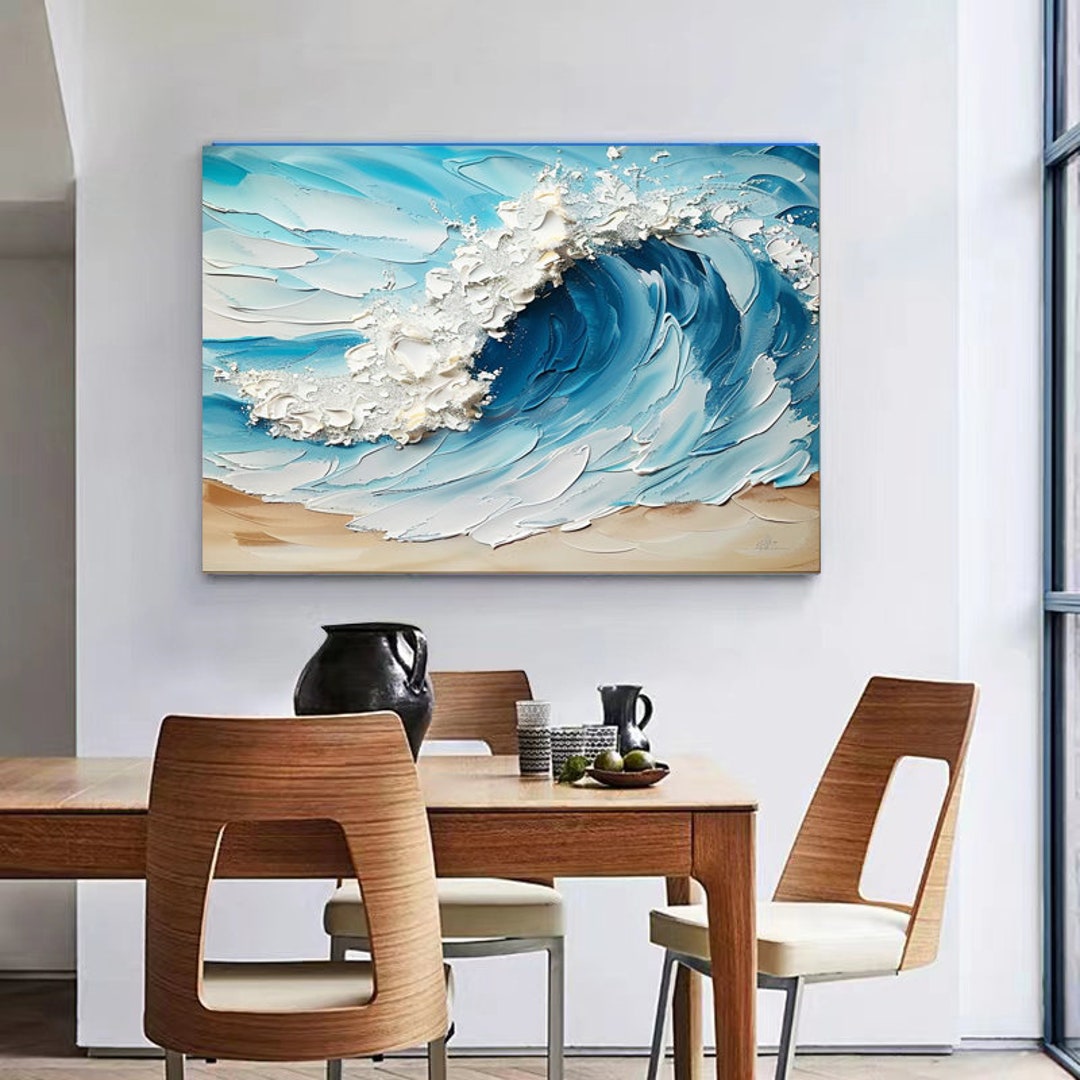 3D Original Ocean Wave Oil Painting on Canvas,abstract Texture Blue ...