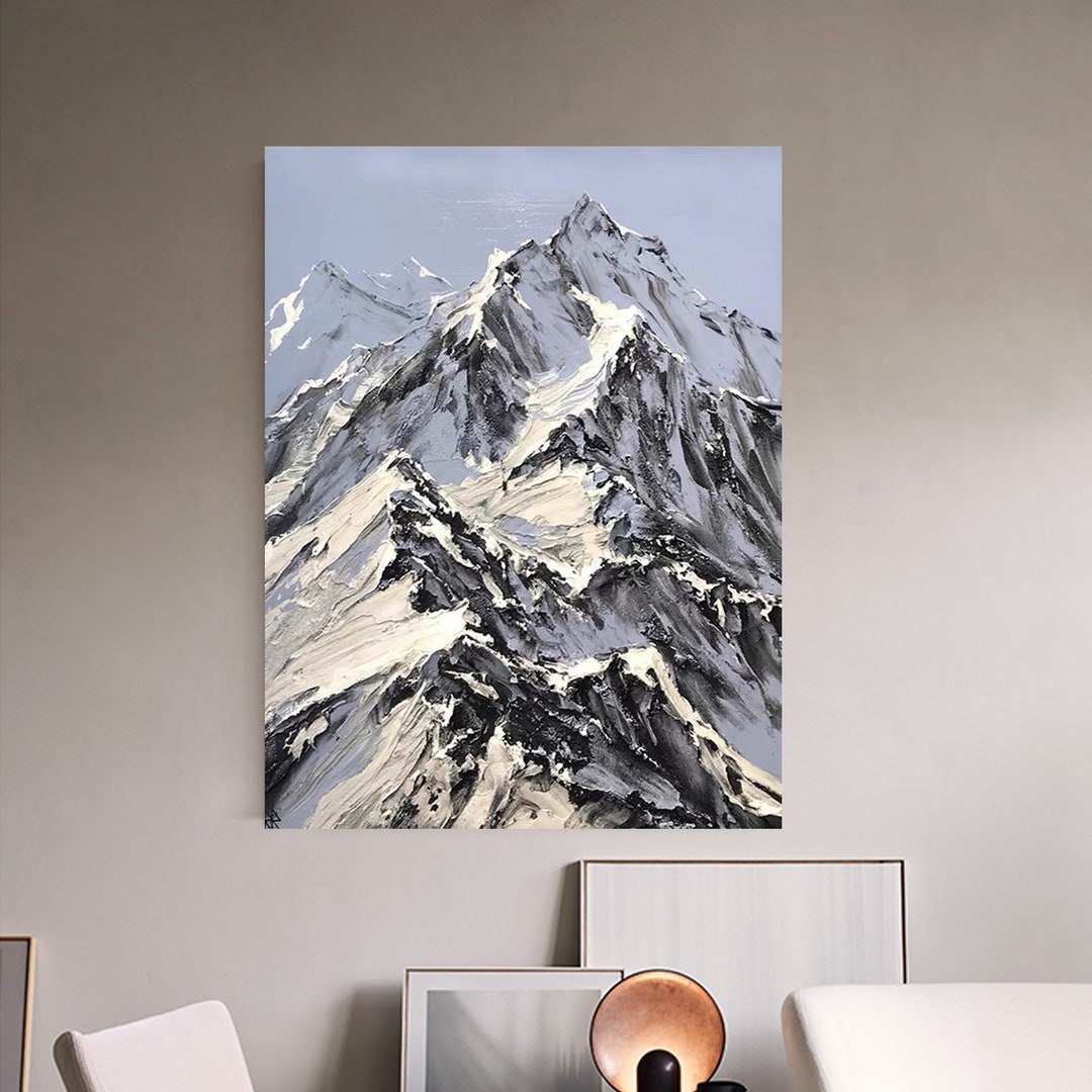 Abstract Snow Mountain Oil Painting: Textured Landscape Art (30x40) - Etsy