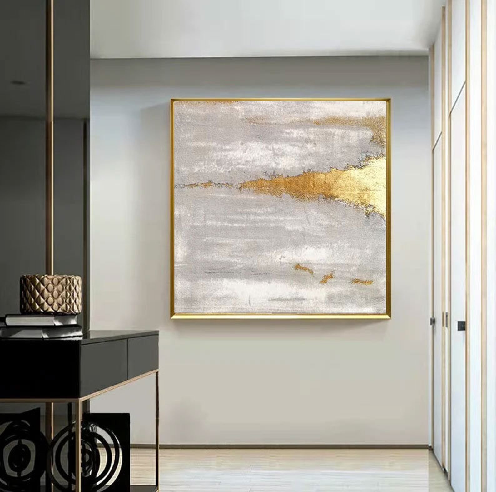 Gold Wall Decor Gold and White Wall Art Gold Leaf Painting - Etsy