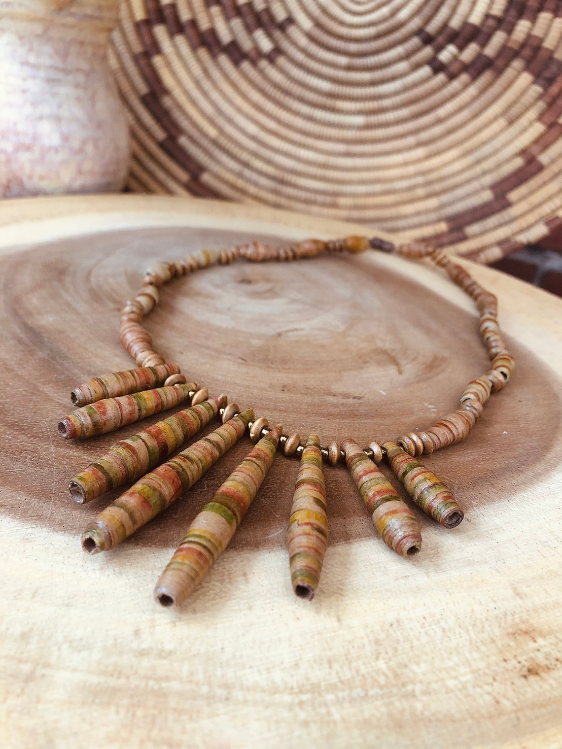 Earthy Tribal African Paper Bead Necklace - Etsy UK